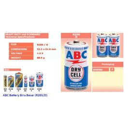 Jual batu baterai ABC Carbon Zinc Battery Besar (R20/D) di toko ATK ...